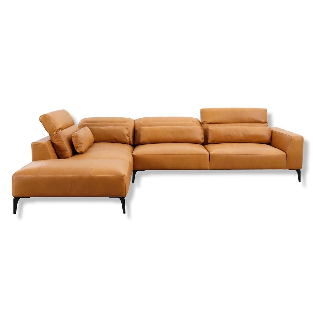 VOLUZZI Ecksofa Cognac Leder verstellbare Kopfstützen – Sitzdesign